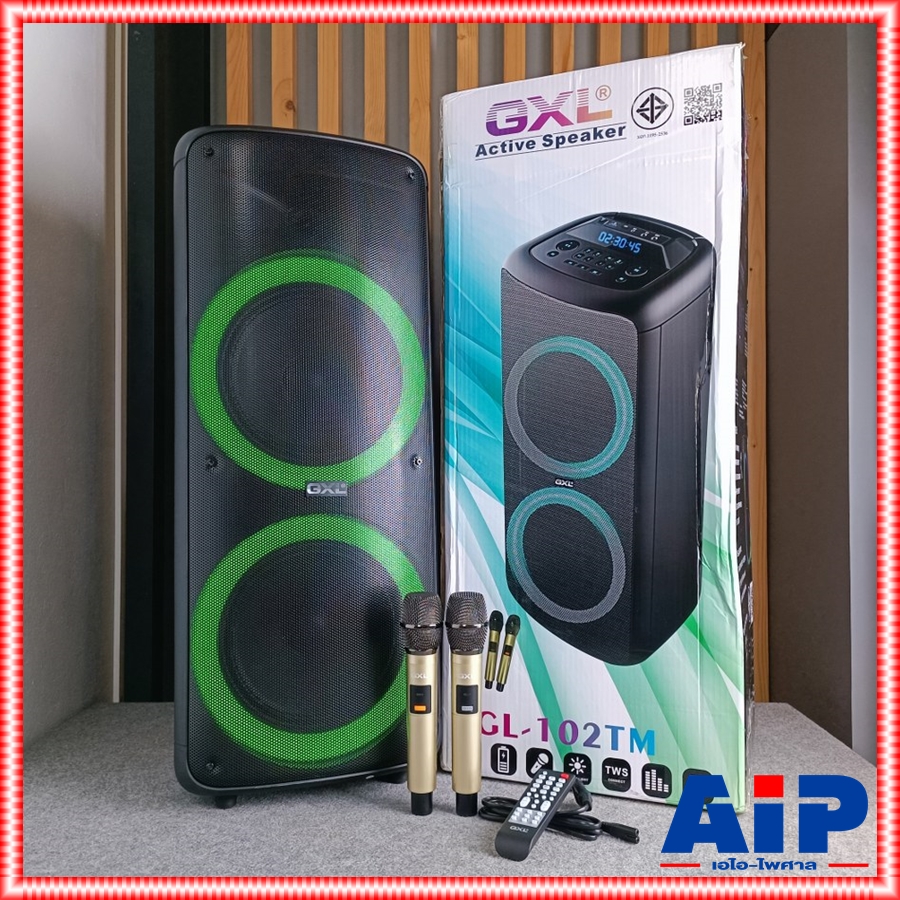 GXL GL-102TM ลำโพง10นิ้วx2 + ไมค์ลอยคู่ ตู้ลำโพงปาร์ตี้ ตู้ลำโพงคาราโอ ...